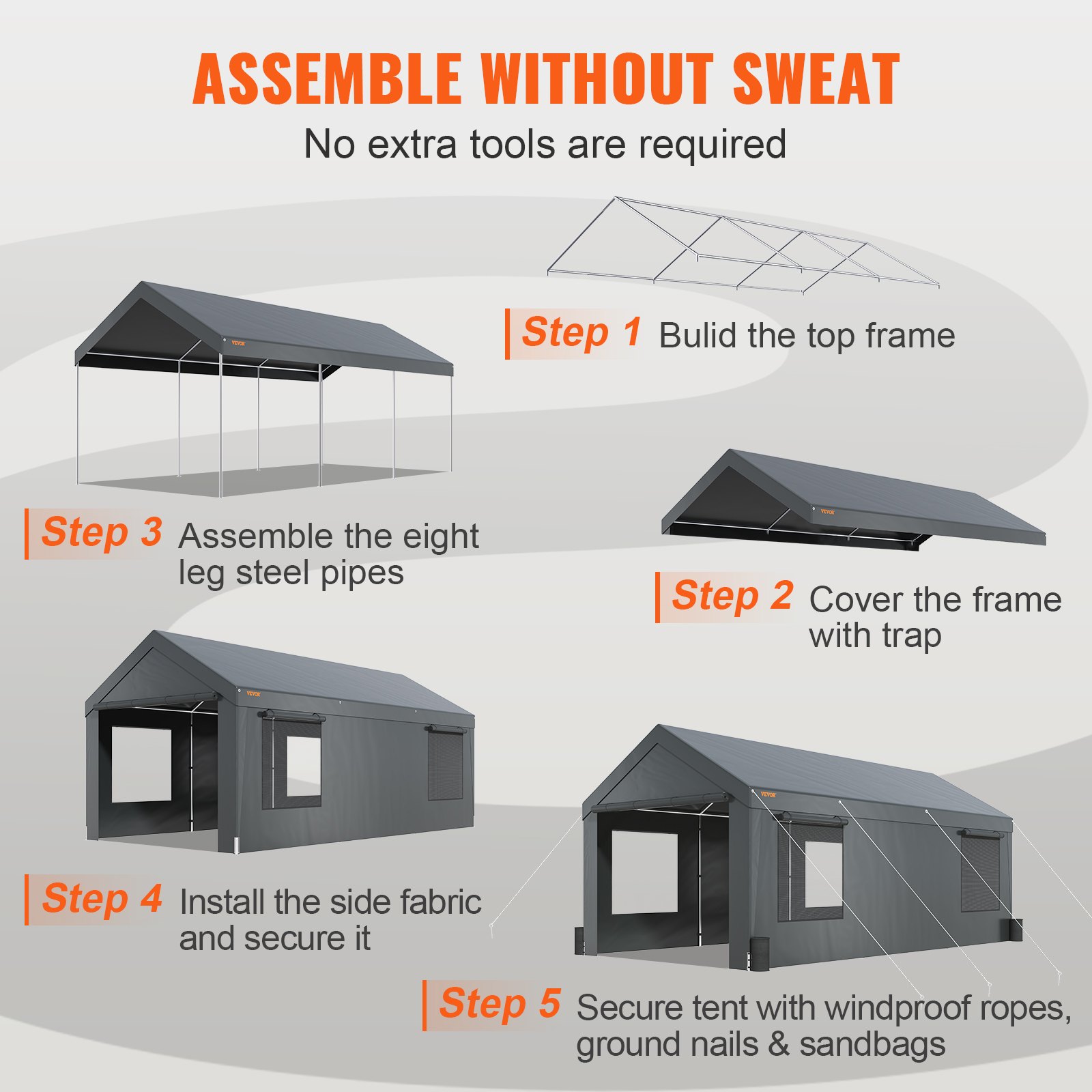 VEVOR Carport, Heavy Duty 12x20ft Car Canopy, Outdoor Garage Shelter ...