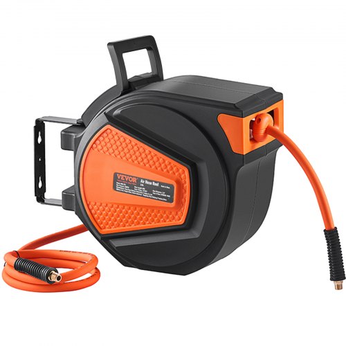 VEVOR Retractable Air Hose Reel, 3/8 IN x 50 FT Hybrid Air Hose Max 300PSI, Air Compressor Hose ...