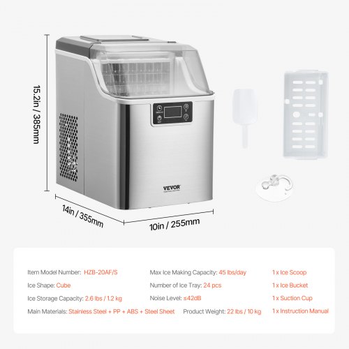 Portable Countertop Ice Maker 45Lbs/24H Self-Cleaning with Scoop Basket ...