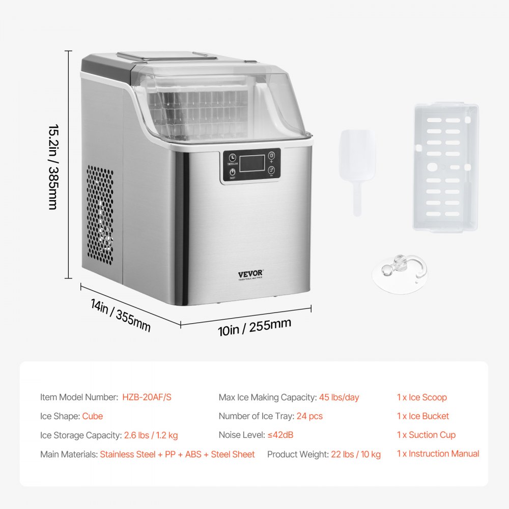 VEVOR Portable Countertop Ice Machine – 45 lbs/24H, 3 Sizes