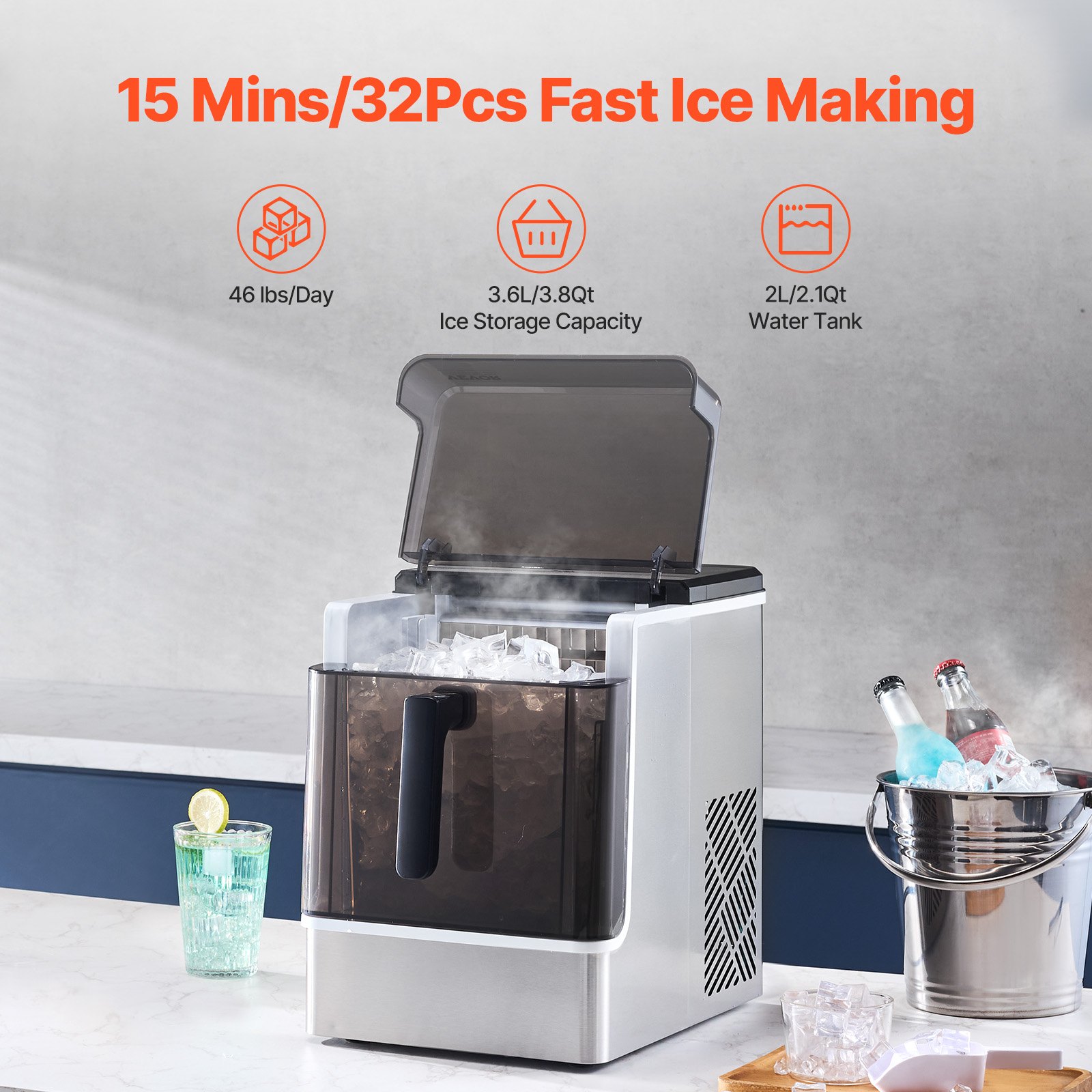 VEVOR Countertop Ice Maker Machine – Low Noise, Fast Cooling