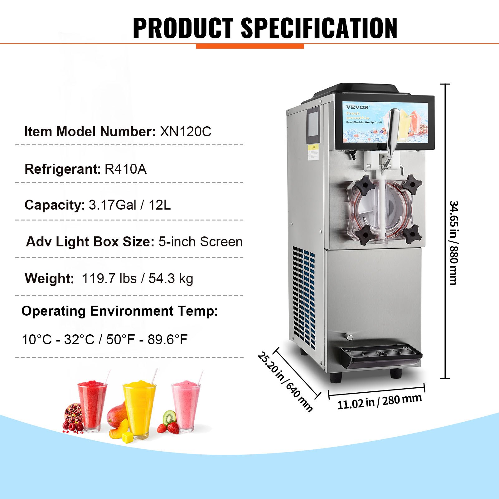 VEVOR Commercial Slushy Machine, 12L / 3.17 Gal Single Tank, Cool and ...