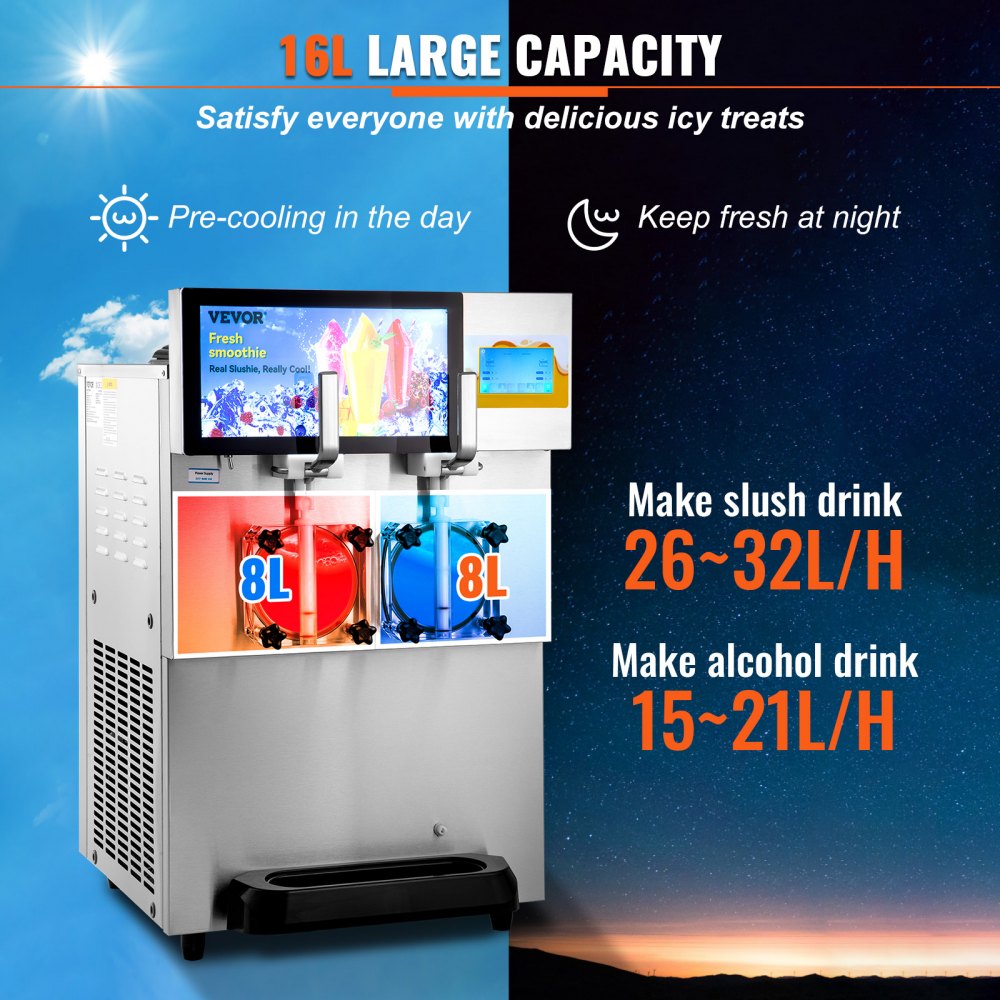 VEVOR 8L / 2.1 Gal Double Bowl Commercial Slushy Machine Margarita ...