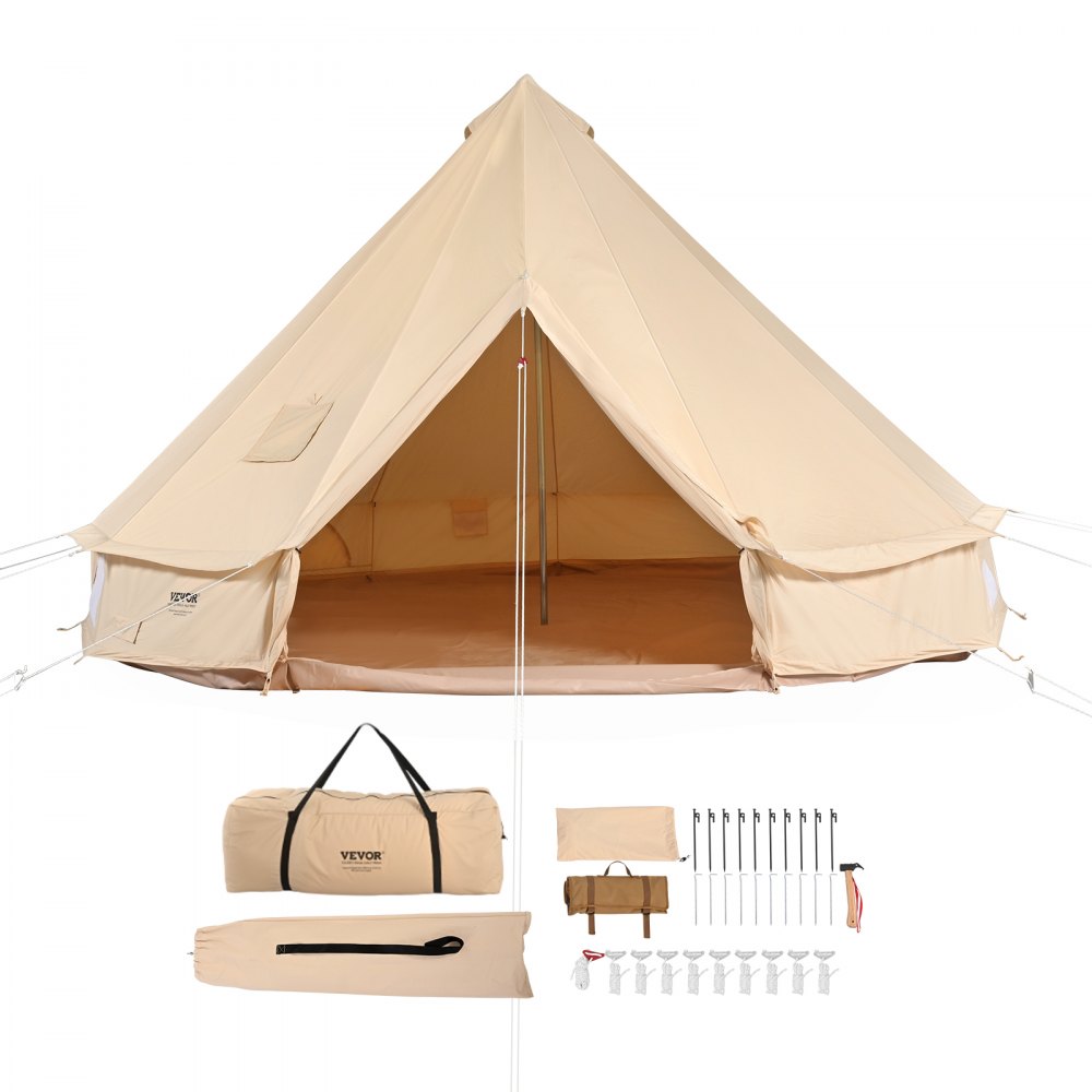 VEVOR 3-5 Person Canvas Glamping Bell Tent, Breathable Waterproof Yurt ...