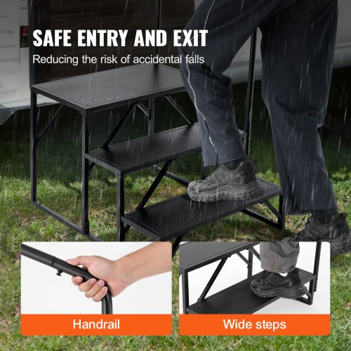 VEVOR RV Steps, 3-Step RV Stairs, 440 LBS Load Capacity, Thickened ...