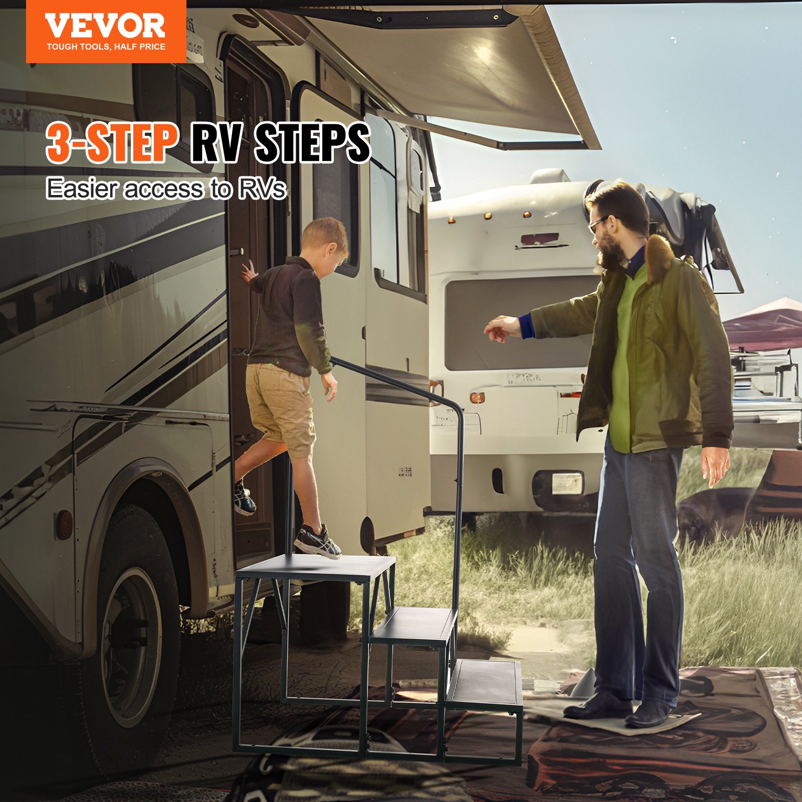 VEVOR RV Steps, 3-Step RV Stairs, 440 LBS Load Capacity, Thickened ...