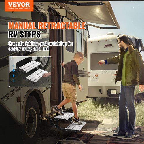 VEVOR RV Steps, 2-Step, Manual Retractable RV Stairs, Foldable, 440 LBS ...