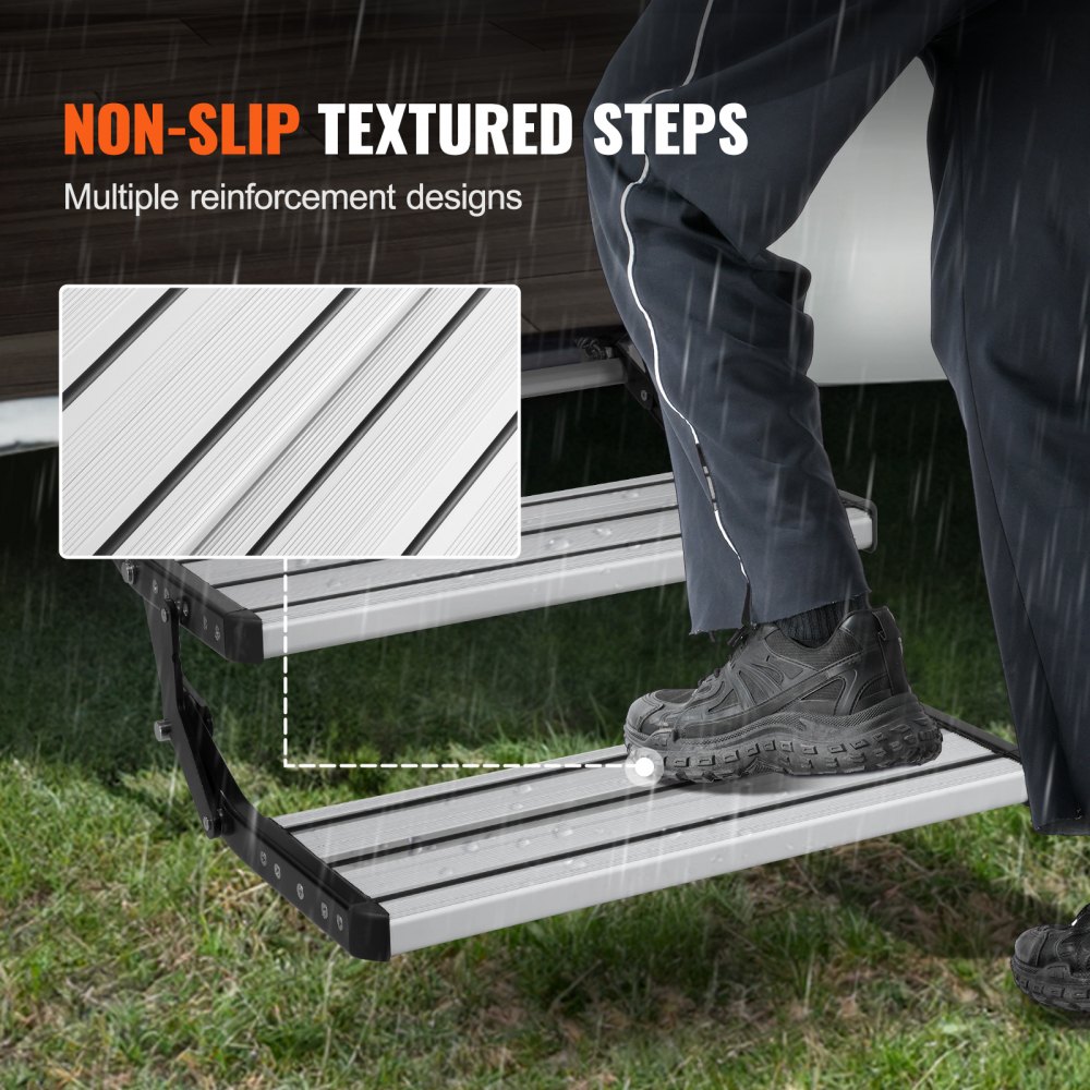 VEVOR RV Steps, 2-Step, Manual Retractable RV Stairs, Foldable, 440 LBS ...