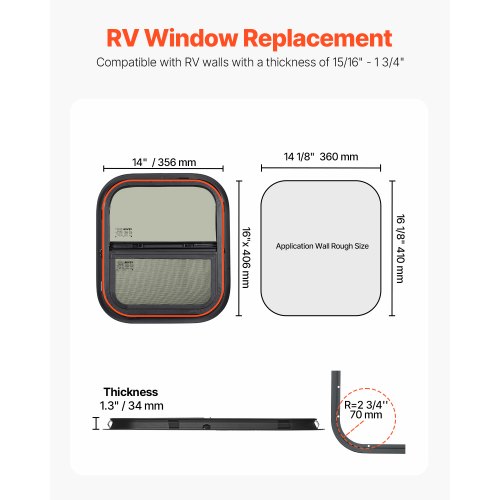 Vertical RV Window 14" W x 16" H Tinted Sliding RV Window & Net Screen ...