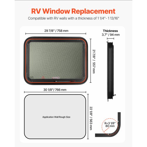 VEVOR Exit RV Window 30" W x 22" H Emergency Push Out Window W/ Screen ...