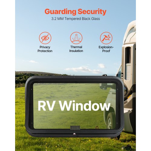 Exit RV Window 36" W x 22" H Emergency Push Out Window W/ Screen & Ring ...
