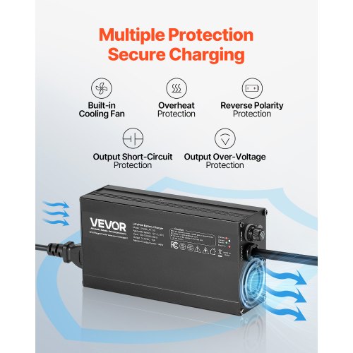 VEVOR 12V 10A Lithium Battery Charger 14.6V AC-DC LiFePO4 Smart Charger ...