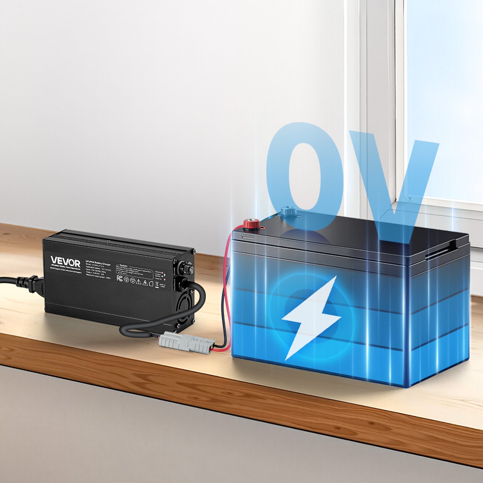 VEVOR 12V LiFePO4 Battery Charger — 3 Stage Smart Charging