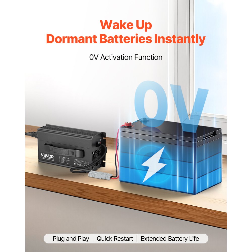 VEVOR 24V 20A Lithium Battery Charger, 29.2V, AC-DC LiFePO4 Smart ...