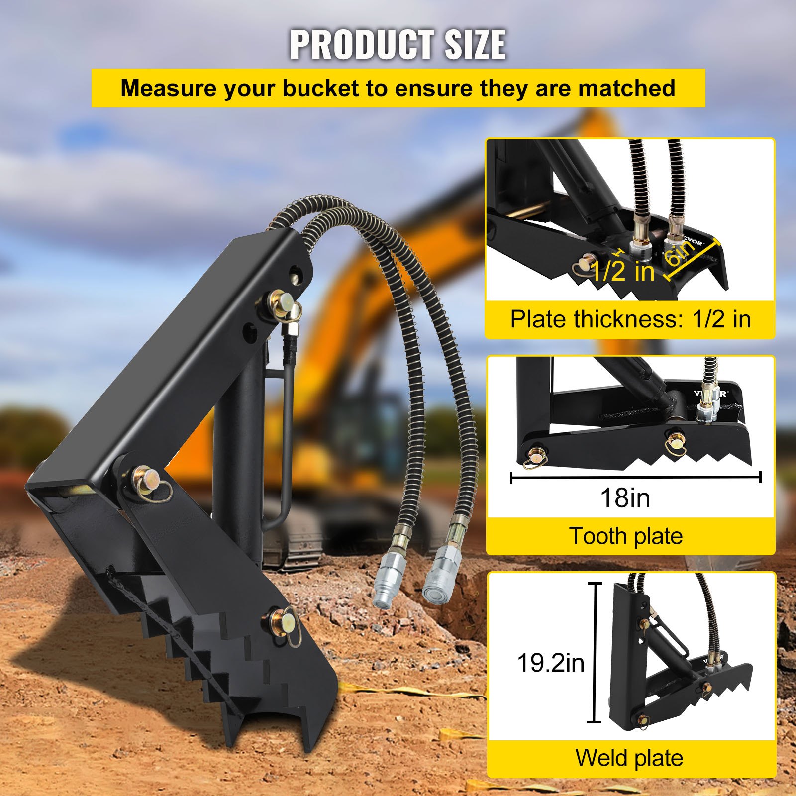 VEVOR Hydraulic Backhoe Thumb, 45.7cm 1.27cm Thickness Heavy Duty ...