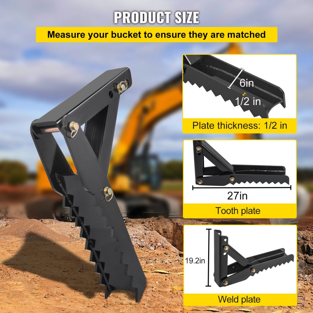 VEVOR 27" Backhoe Thumb, 1/2" Teeth Thickness Heavy Duty Excavator ...