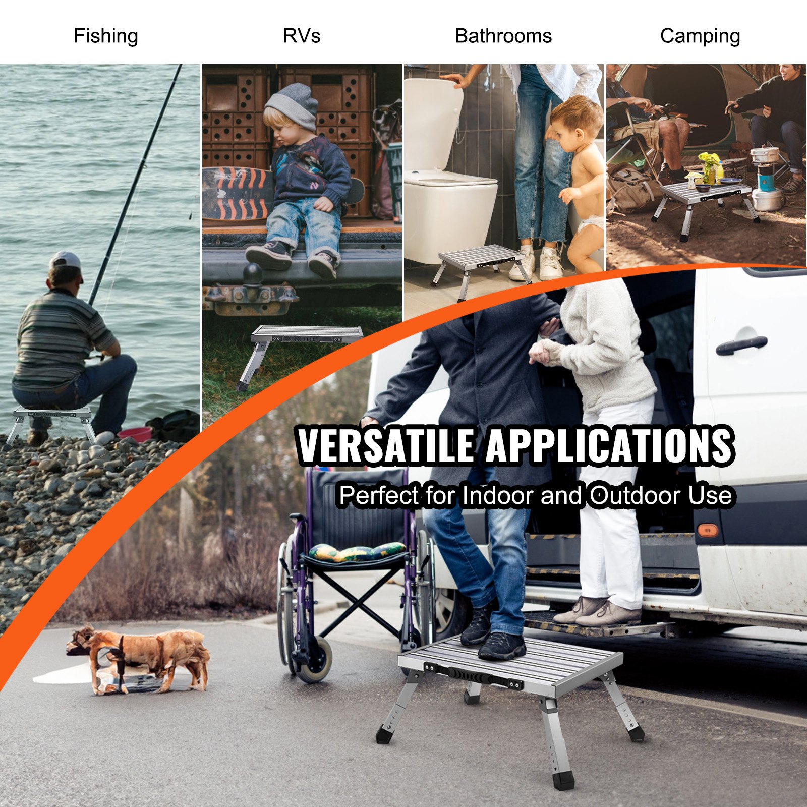 VEVOR RV Steps, Aluminum Alloy Folding Platform Step Adjustable Height ...