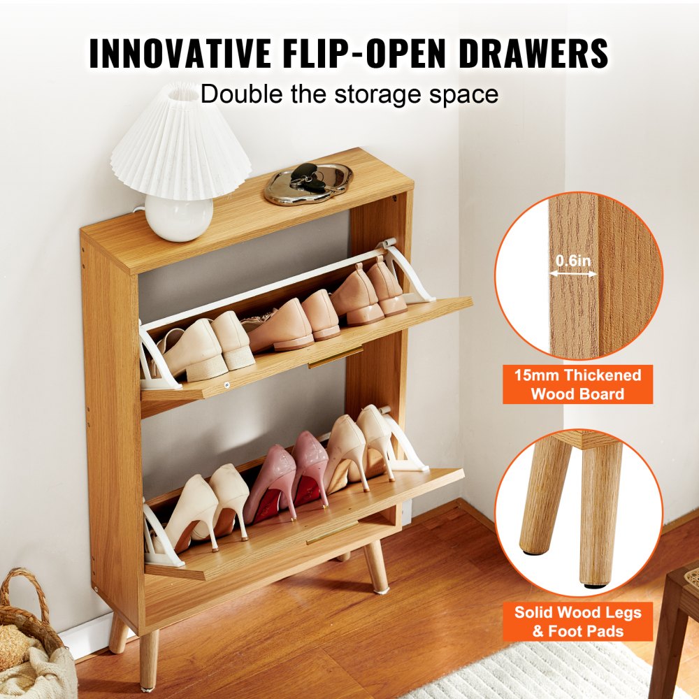 VEVOR Shoe Cabinet with 2 Flip Drawers, Shoe Storage Cabinet for ...