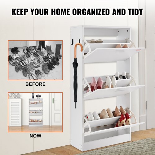 VEVOR Shoe Cabinet with 3 Flip Drawers, Shoe Storage Cabinet for ...