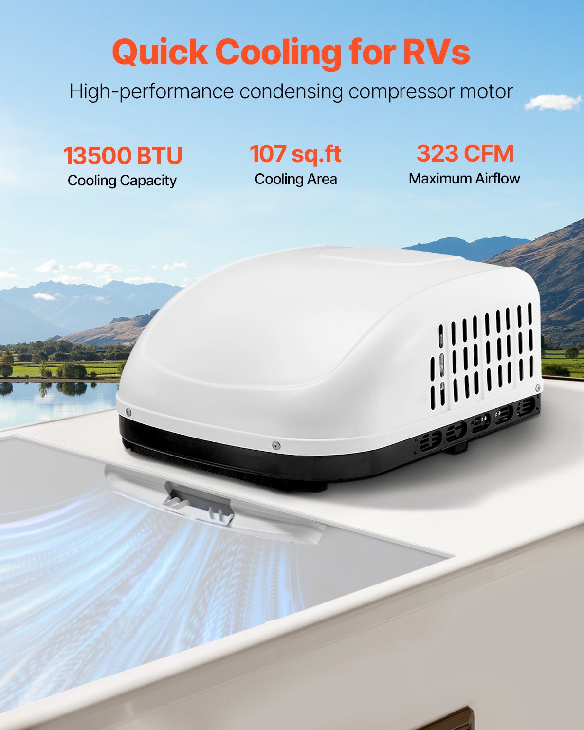 RV Air Conditioner 13500 BTU Non-Ducted Rooftop RV AC 65 dB Quiet for ...