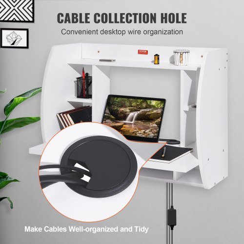 VEVOR Wall Mounted Floating Desk, Wall Mount Computer Desk With Power ...