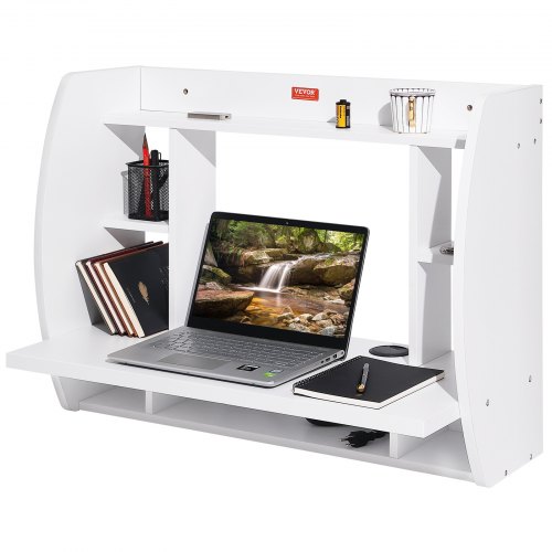 VEVOR Wall Mounted Floating Desk, Wall Mount Computer Desk With Power ...