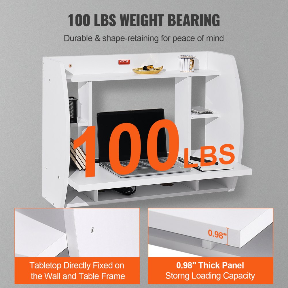 VEVOR Wall Mounted Floating Desk, Wall Mount Computer Desk With Power ...