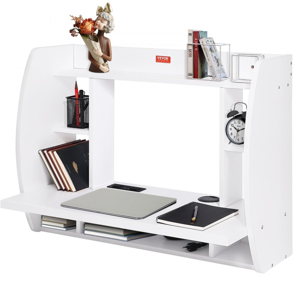 VEVOR Wall Mounted Floating Desk, Wall Mount Computer Desk With Power ...