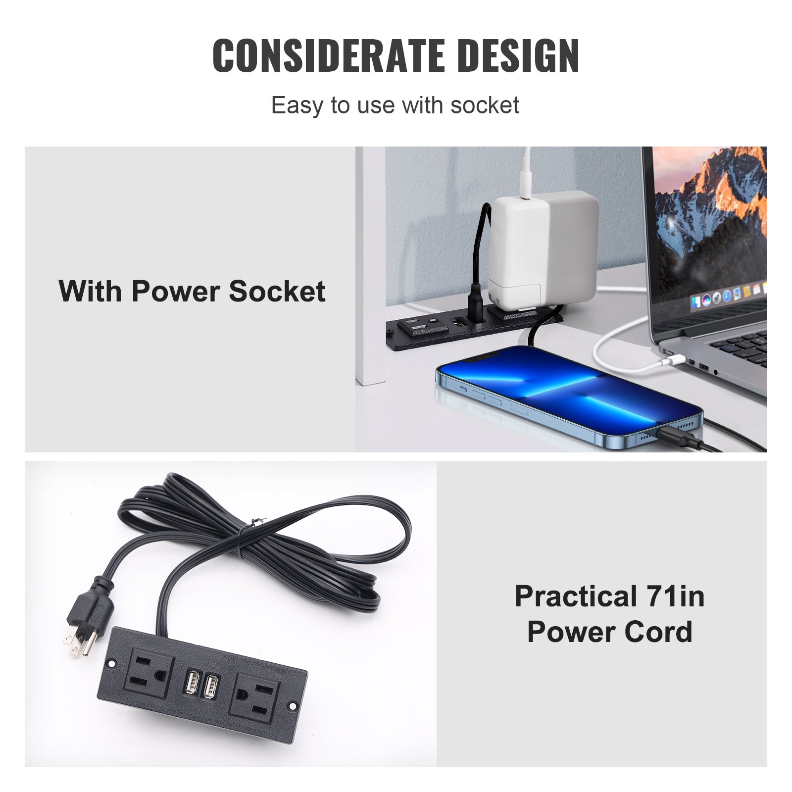 VEVOR Wall Mounted Floating Desk, Wall Mount Computer Desk With Power ...