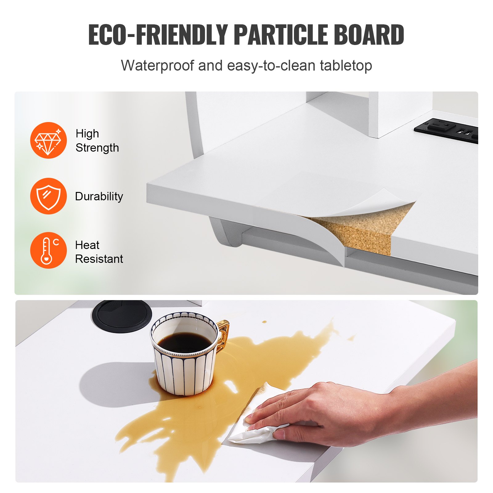 VEVOR Wall Mounted Floating Desk, Wall Mount Computer Desk With Power ...