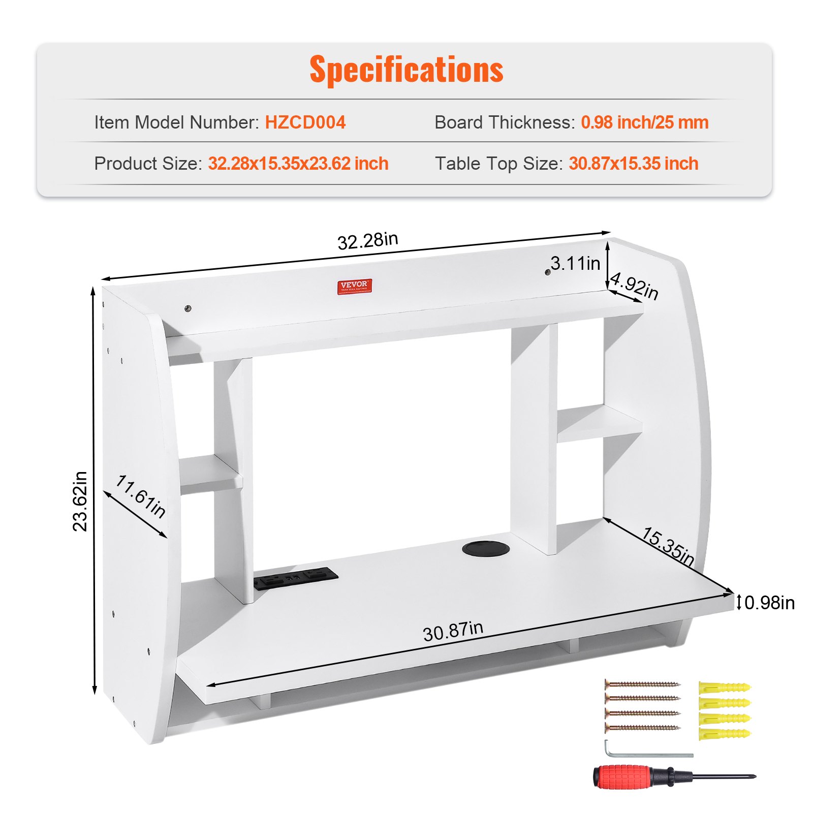 VEVOR Wall Mounted Floating Desk, Wall Mount Computer Desk With Power ...