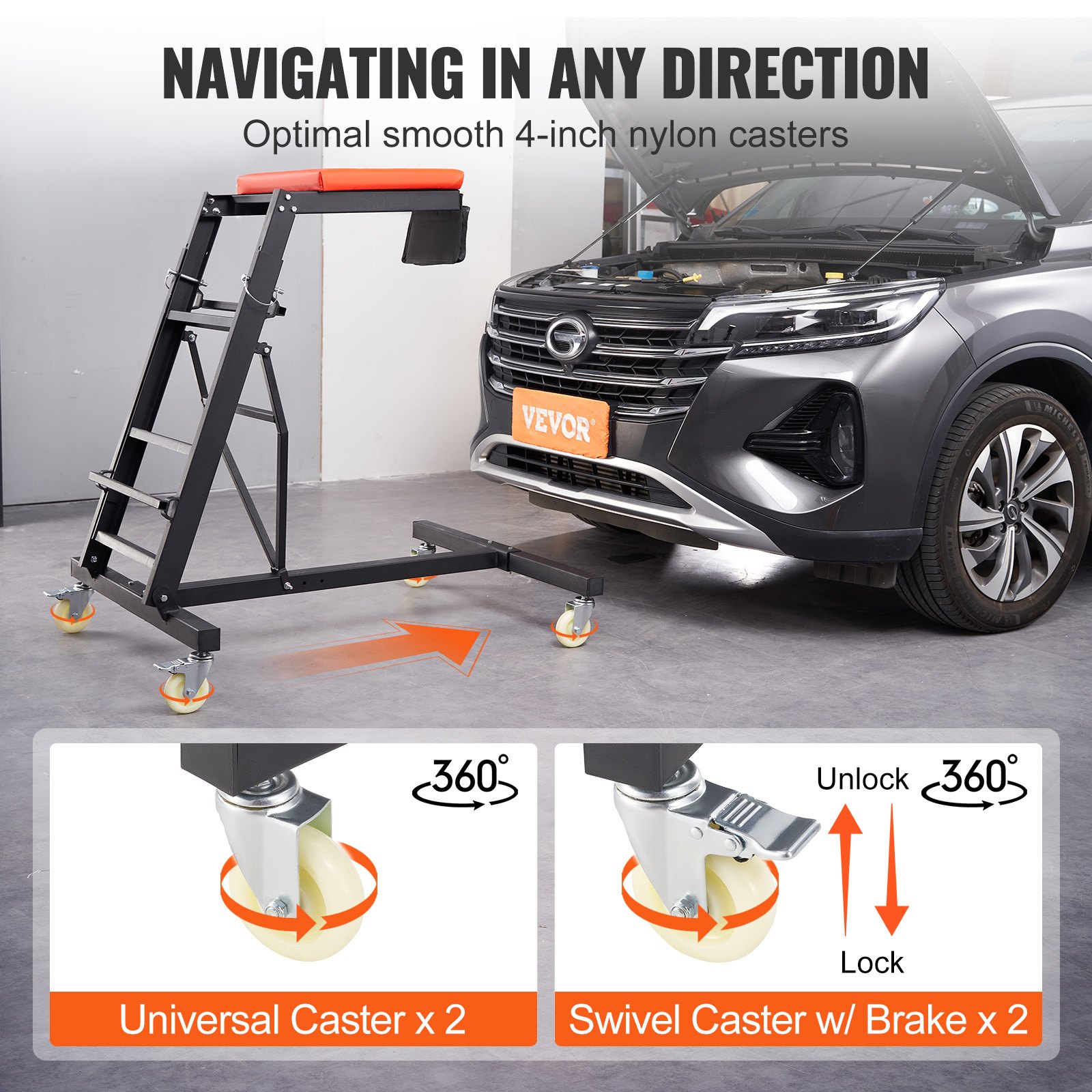 VEVOR Top Automotive Creeper, Engine Creeper with Adjustable Height 45. ...