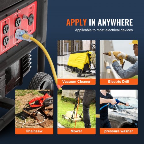 VEVOR 15-Amp Generator Extension Cord, 25 Feet, 125V 1875W Heavy Duty ...