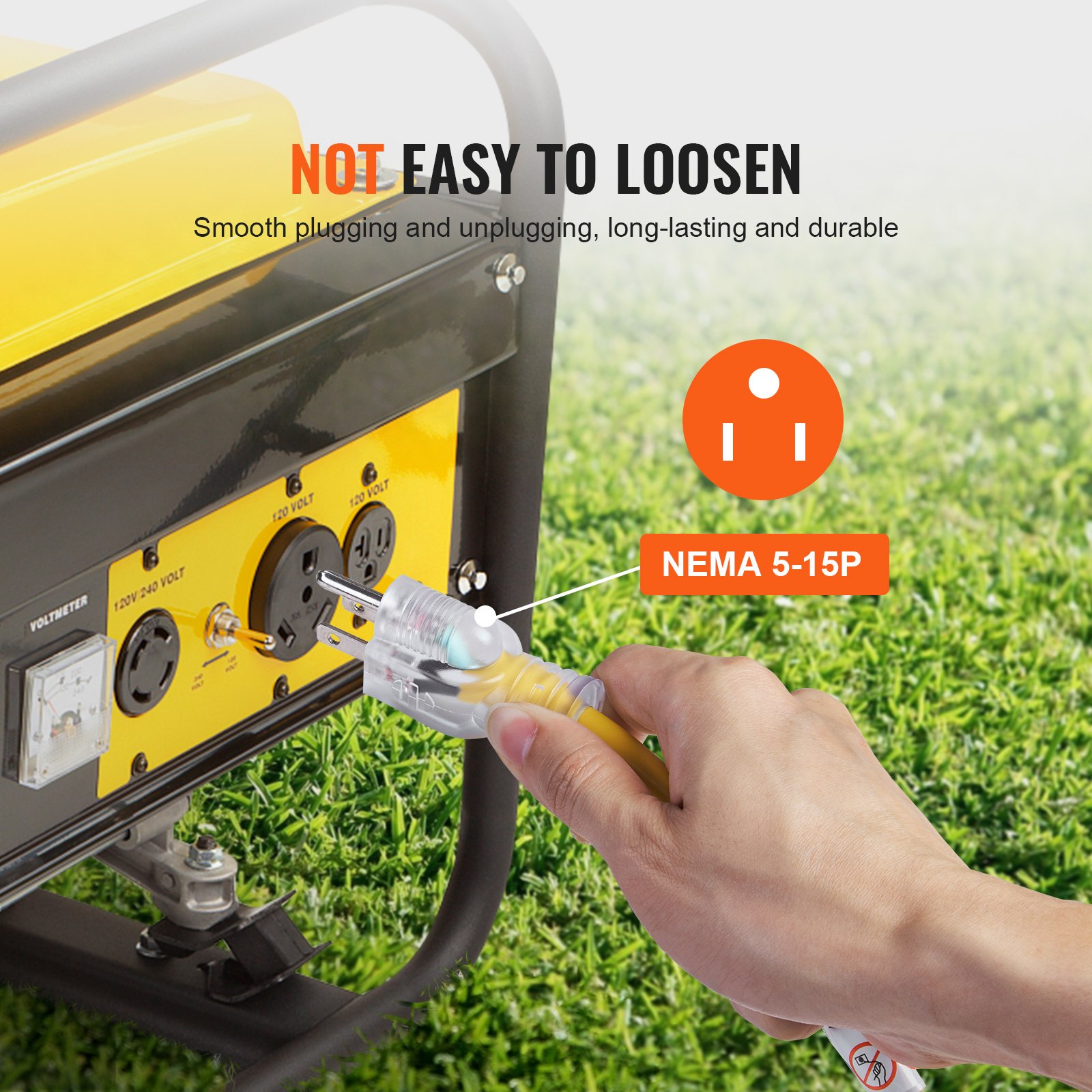 VEVOR 15-Amp Generator Extension Cord, 25 Feet, 125V 1875W Heavy Duty ...