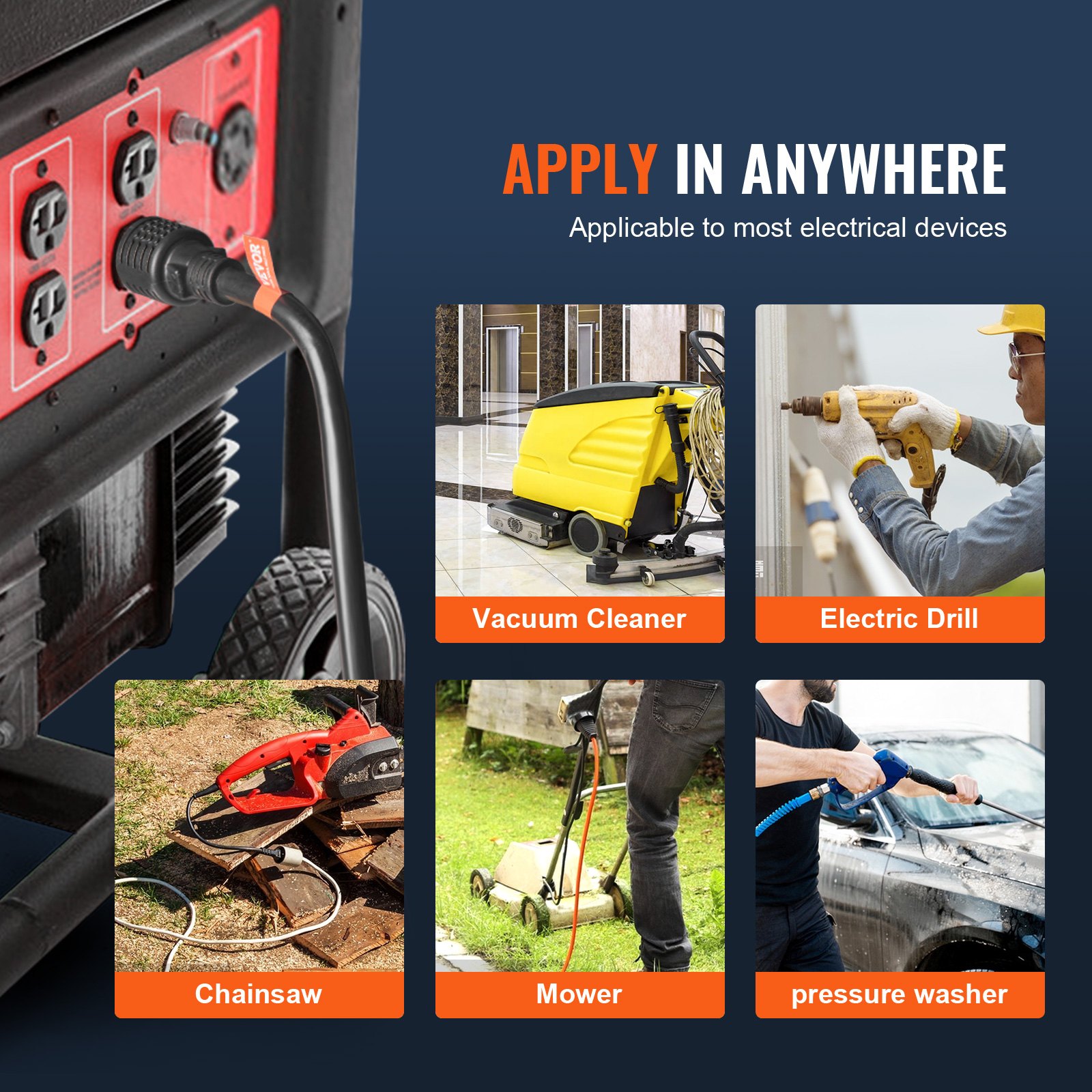 VEVOR 30-Amp Generator Extension Cord, 25 Feet, 125V 3750W Heavy Duty ...