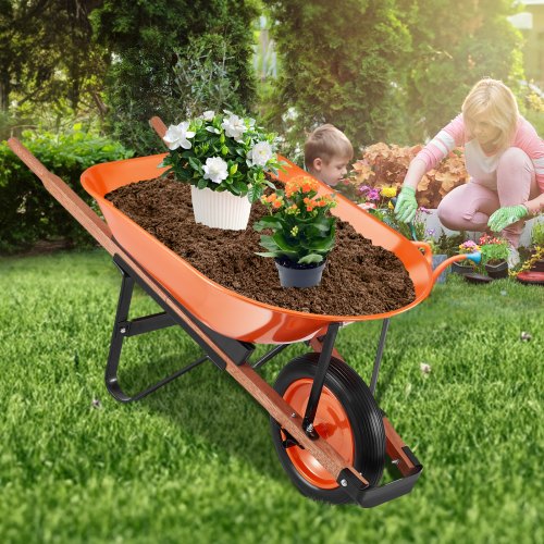 VEVOR Wheelbarrow Cart, 5 Cu. Ft. Load & 265 lbs Capacity, One Wheel ...