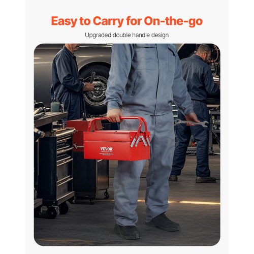 Tool Box 14-inch 2-Tier 3-Tray Folding Cantilever Toolbox with Handle ...