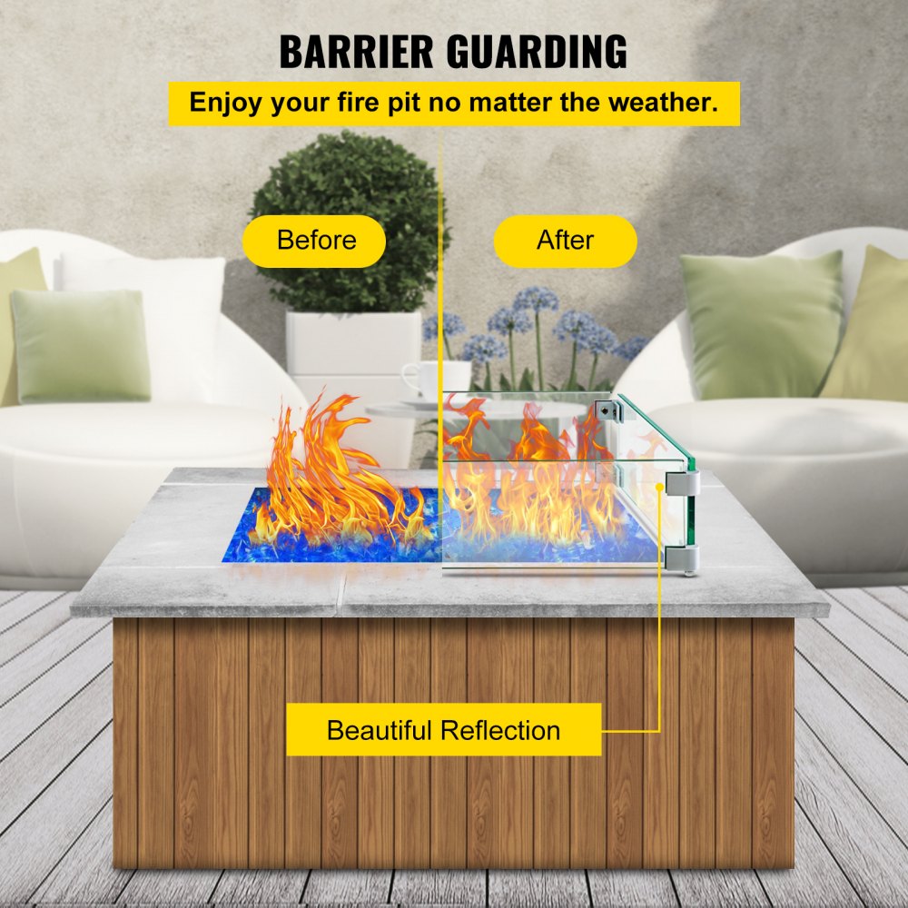 VEVOR Square Fire Pit Wind Guard, 19" x 19" x 6" Glass Flame Guard ...
