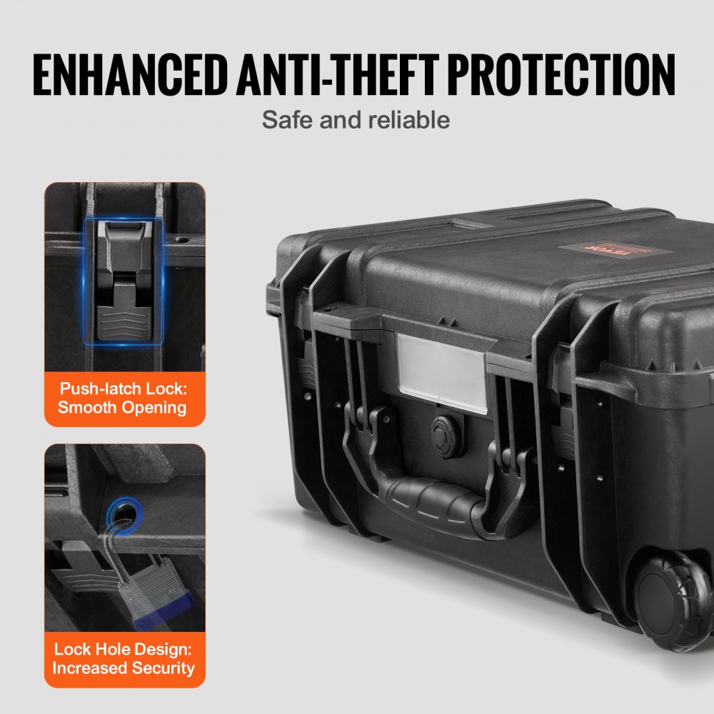 VEVOR 1.58 Cu.ft Weatherproof Hard Case with Retractable Pull Handles ...