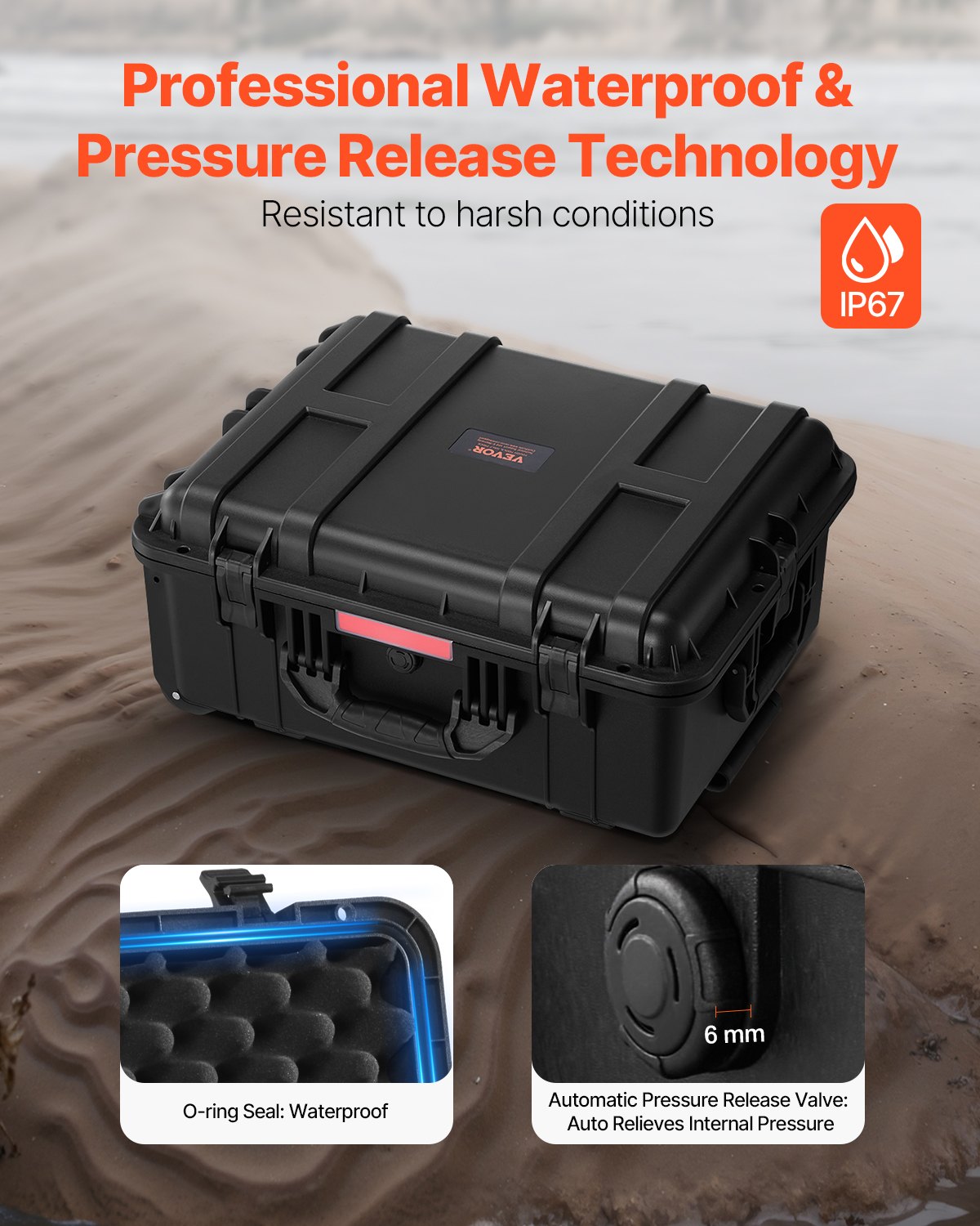 VEVOR Weatherproof Hard Case, Heavy Duty Protective Dry Box Case with ...
