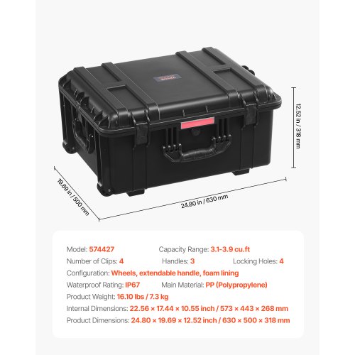 VEVOR Weatherproof Hard Case, Heavy Duty Protective Dry Box Case with ...