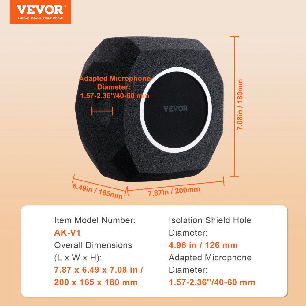 VEVOR Microphone Isolation Sphere, Dense Acoustic Foam, Wind Noise ...