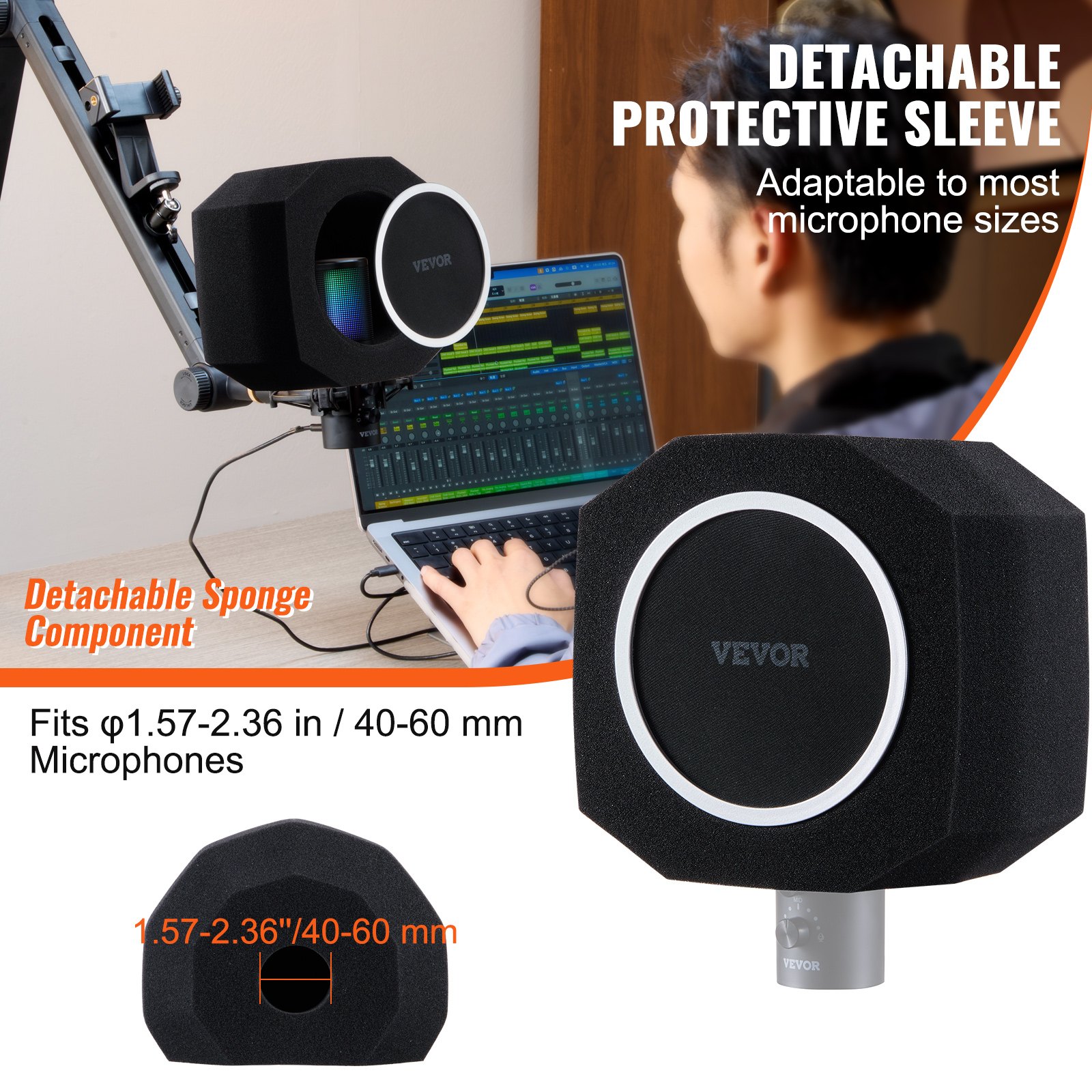 VEVOR Microphone Isolation Ball, High-Density Acoustic Foam, Windscreen ...