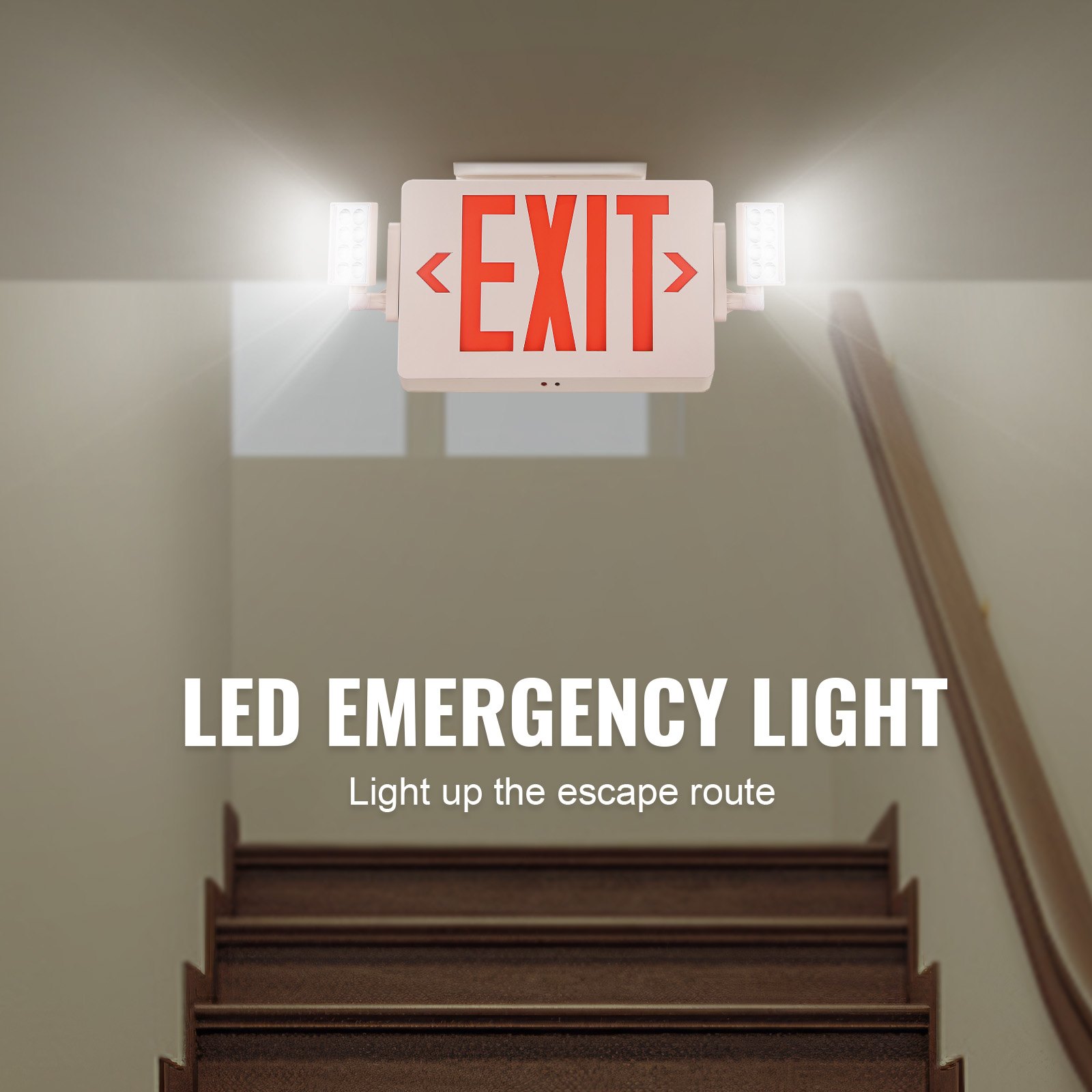 VEVOR LED Exit Sign with Emergency Lights, Two Heads Emergency Exit ...