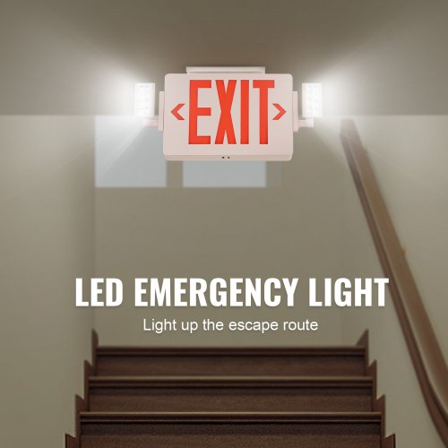 VEVOR LED Exit Sign with Emergency Lights, Two Heads Emergency Exit ...