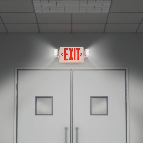 VEVOR LED Exit Sign with Emergency Lights, Two Heads Emergency Exit ...