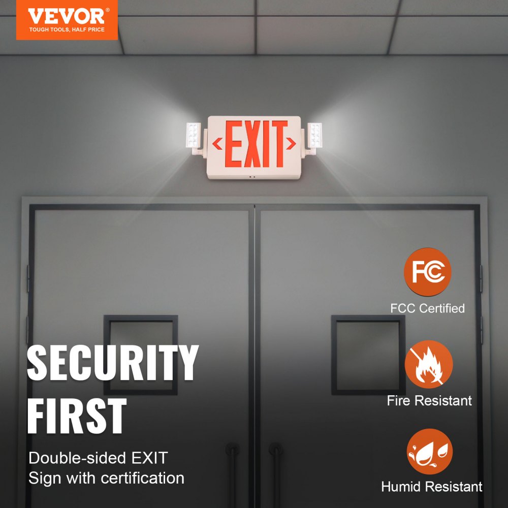 VEVOR LED Exit Sign with Emergency Lights, Two Heads Emergency Exit ...
