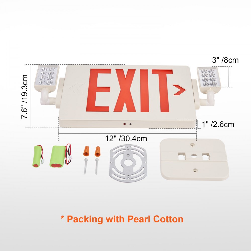 VEVOR LED Exit Sign with Emergency Lights, Two Heads Emergency Exit ...