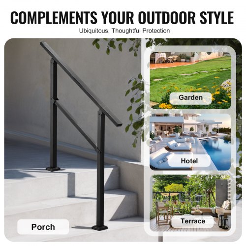 VEVOR Outdoor Handrails for Steps, 2-3 Step Stair Rail Kit, Black ...