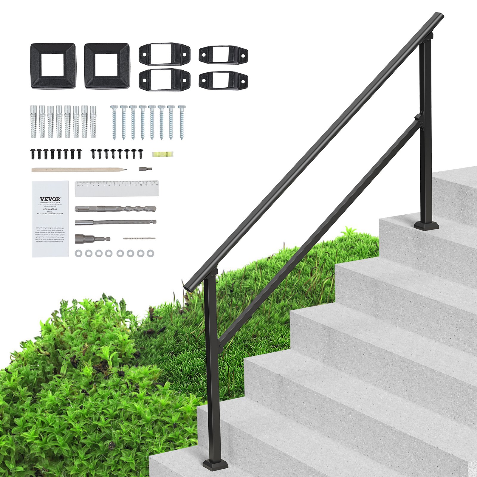 VEVOR 5-6 Handrails for Outdoor for Seniors Porch Deck Black Square ...